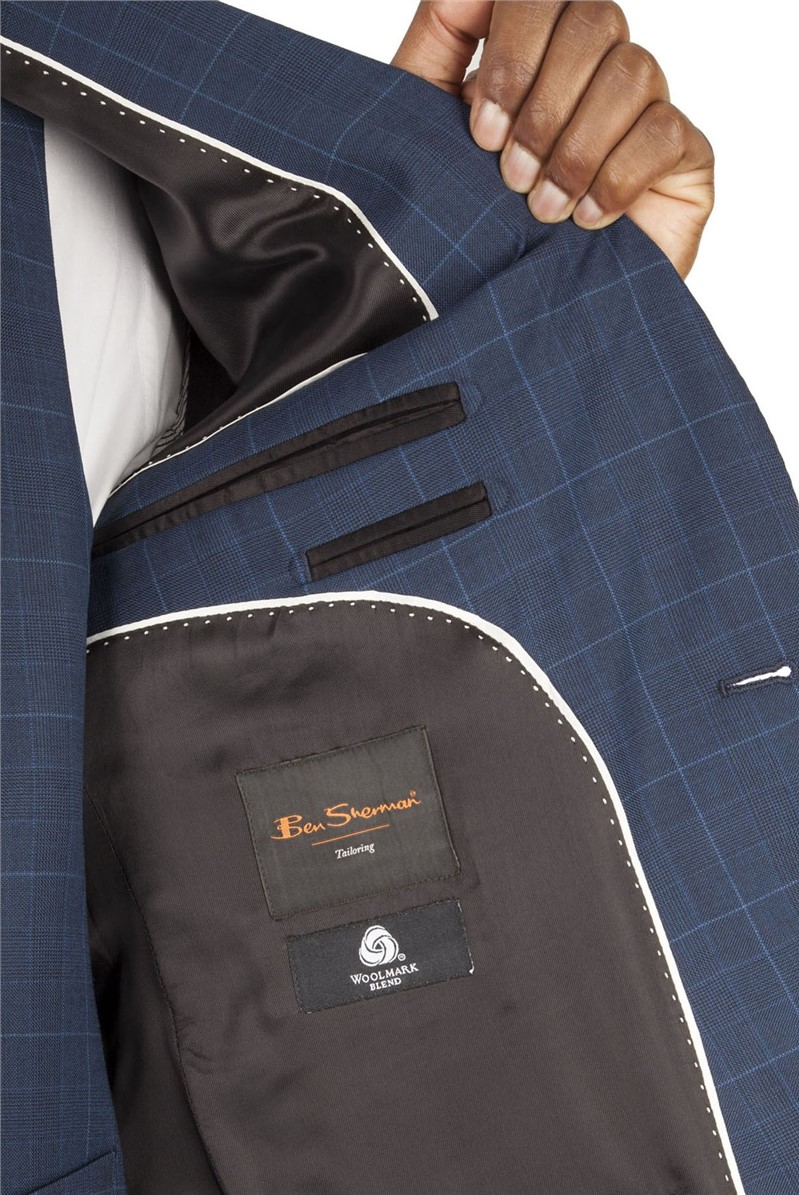Ben Sherman Navy Checked Tailored Fit Suit Jacket