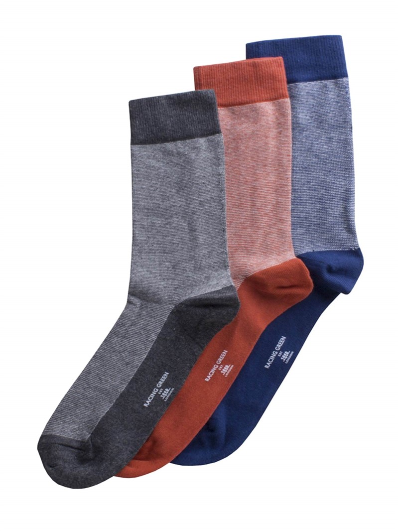 Racing Green Cuban 3 Pack Moss Stitch Socks