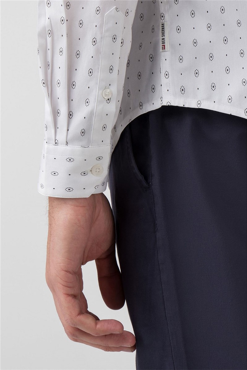 Ben Sherman | Men's White Micro Dot Stretch Shirt | Suit Direct
