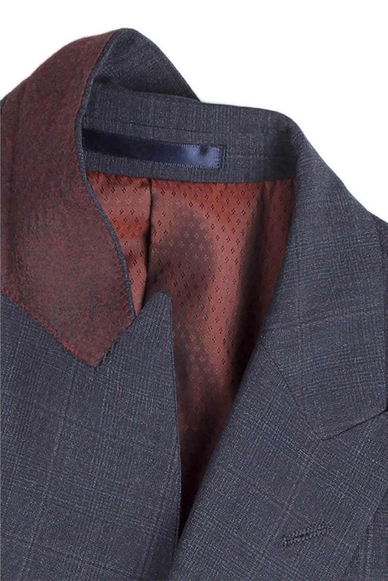 Jeff Banks Stvdio | Blue & Rust Check 3 Piece Suit | Suit Direct
