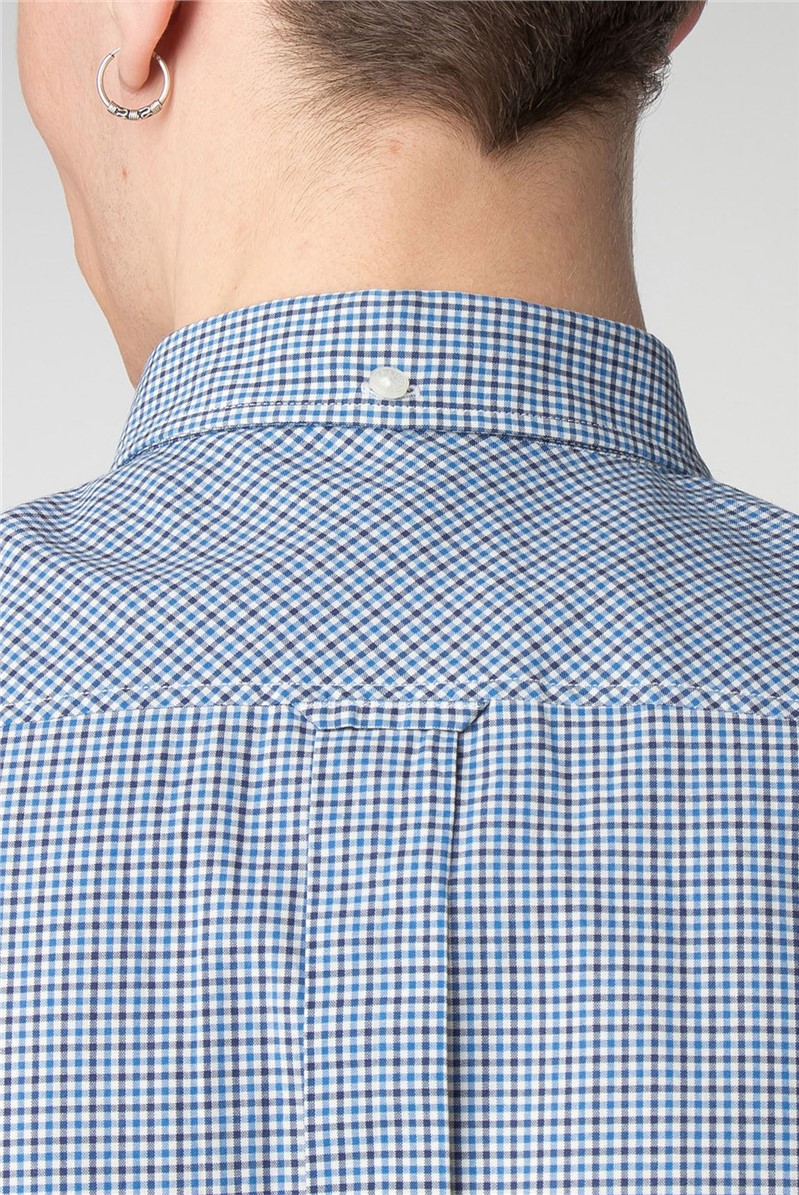 Mens Short Sleeve Blue Gingham Shirt, Ben Sherman | Suit Direct