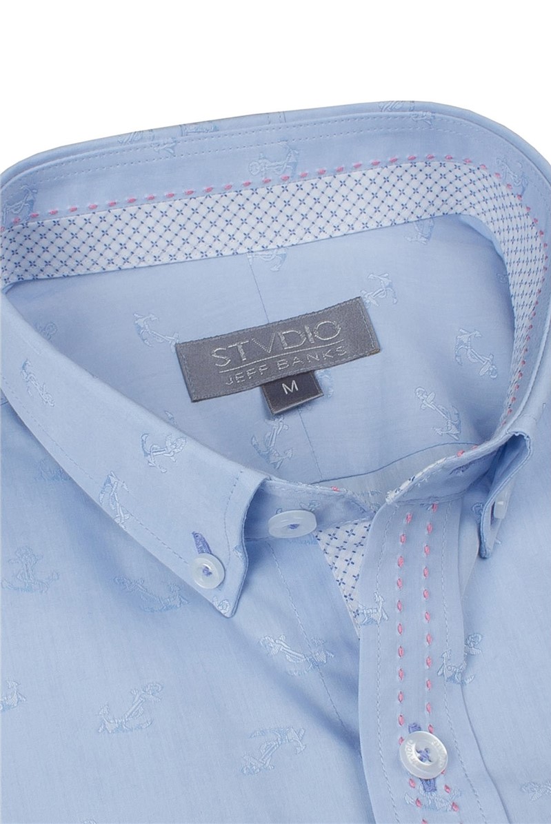 Jeff Banks Stvdio | Light Blue Anchor Dobby Shirt | Suit Direct