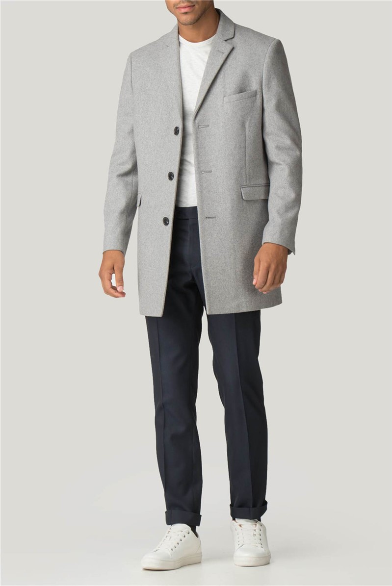 Limehaus | Men's Grey Melton Slim Fit Overcoat | Suit Direct