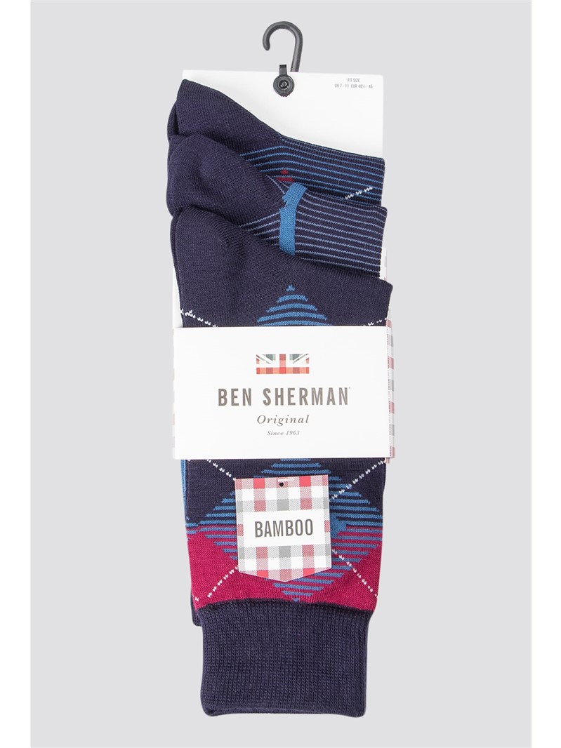 Ben Sherman Navy Zonda 3 Pack Socks
