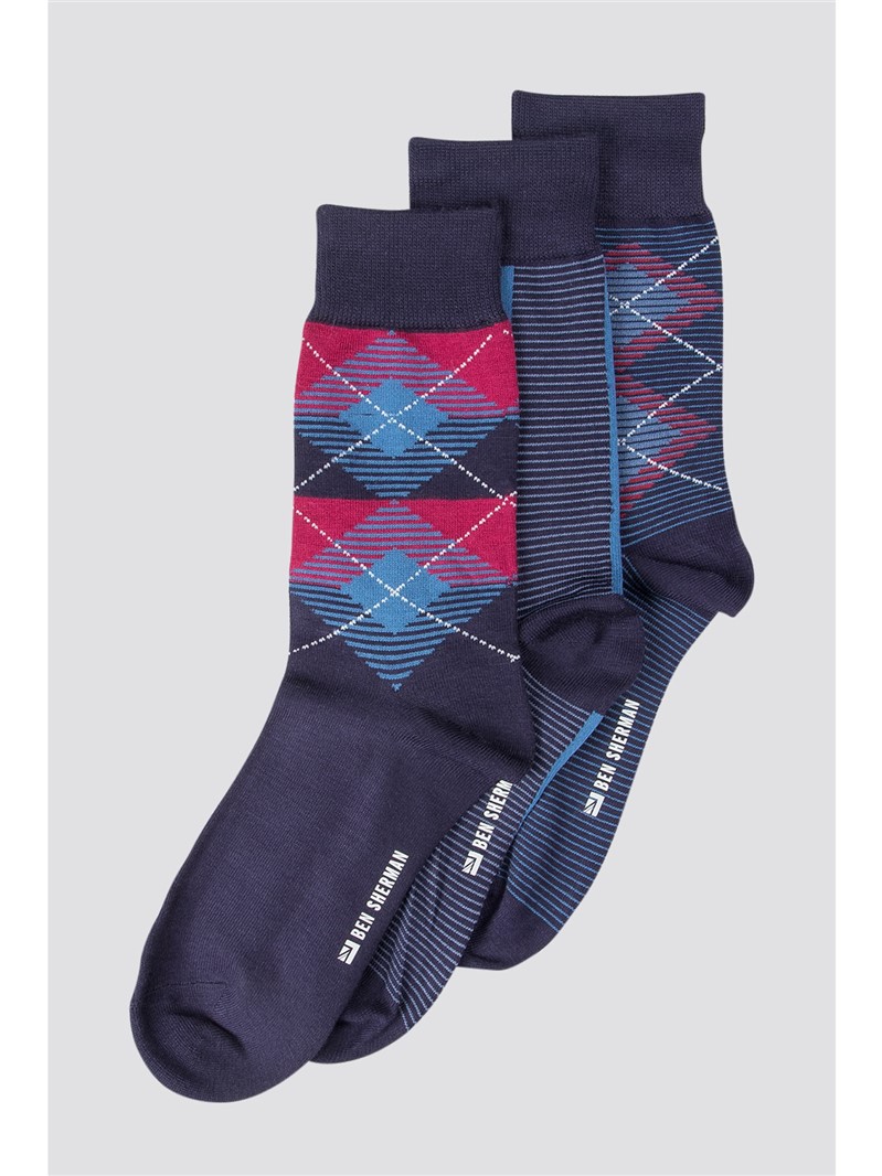 Ben Sherman Navy Zonda 3 Pack Socks