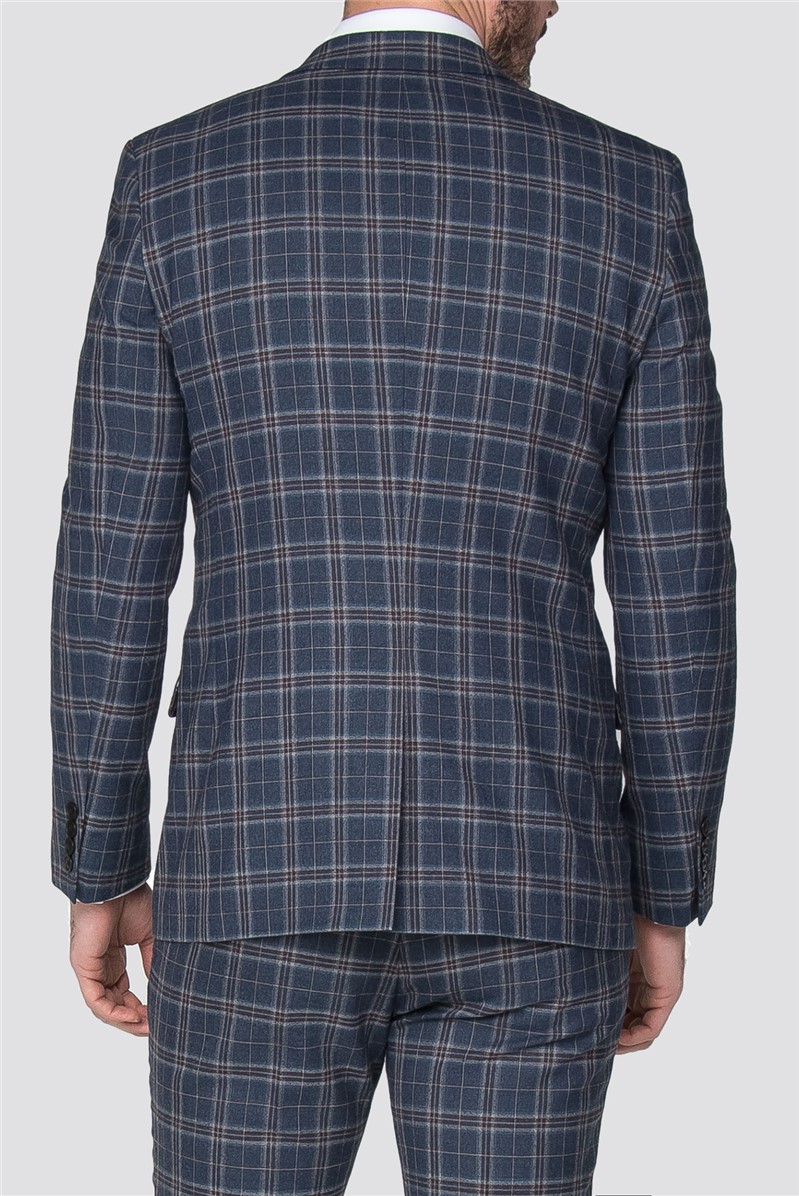 Slim Fit Blue Rust Brushed Check Suit Jacket