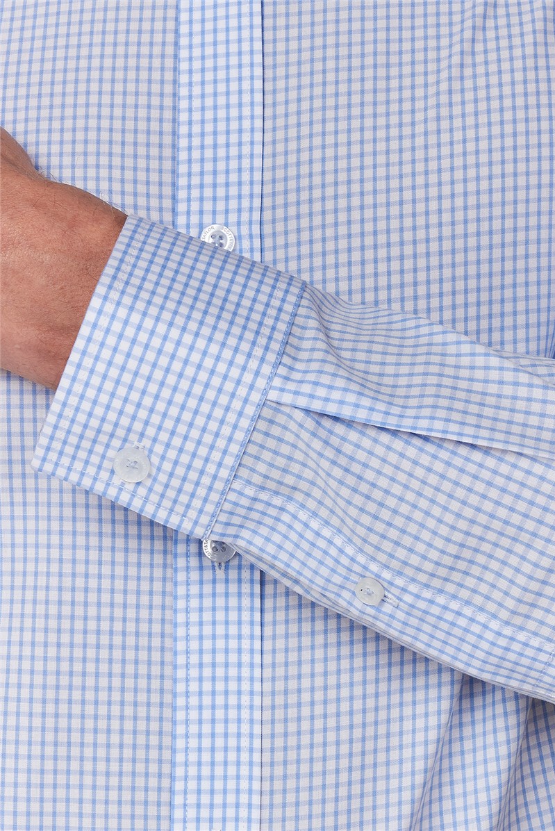 Scott & Taylor | Blue Micro Checked Shirt | Suit Direct