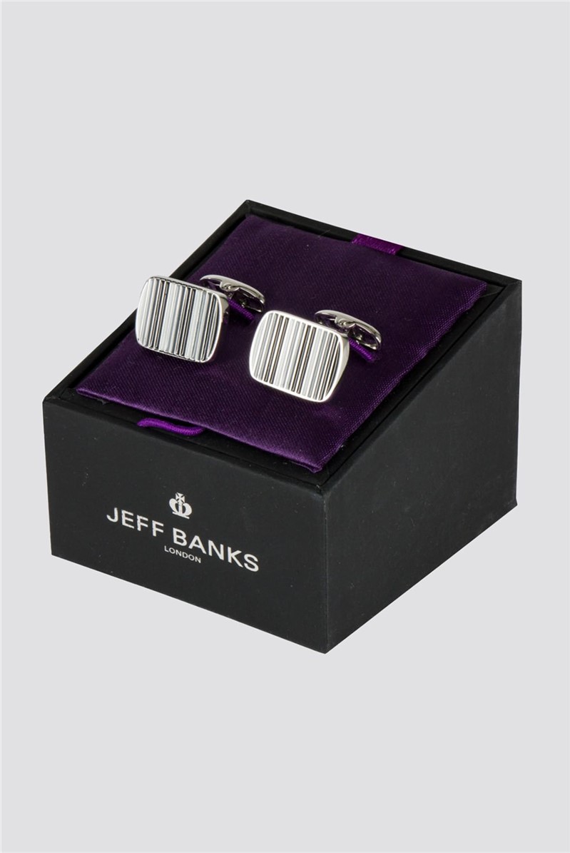 Jeff Banks | Men's Black Striped Cufflinks | Suit Direct
