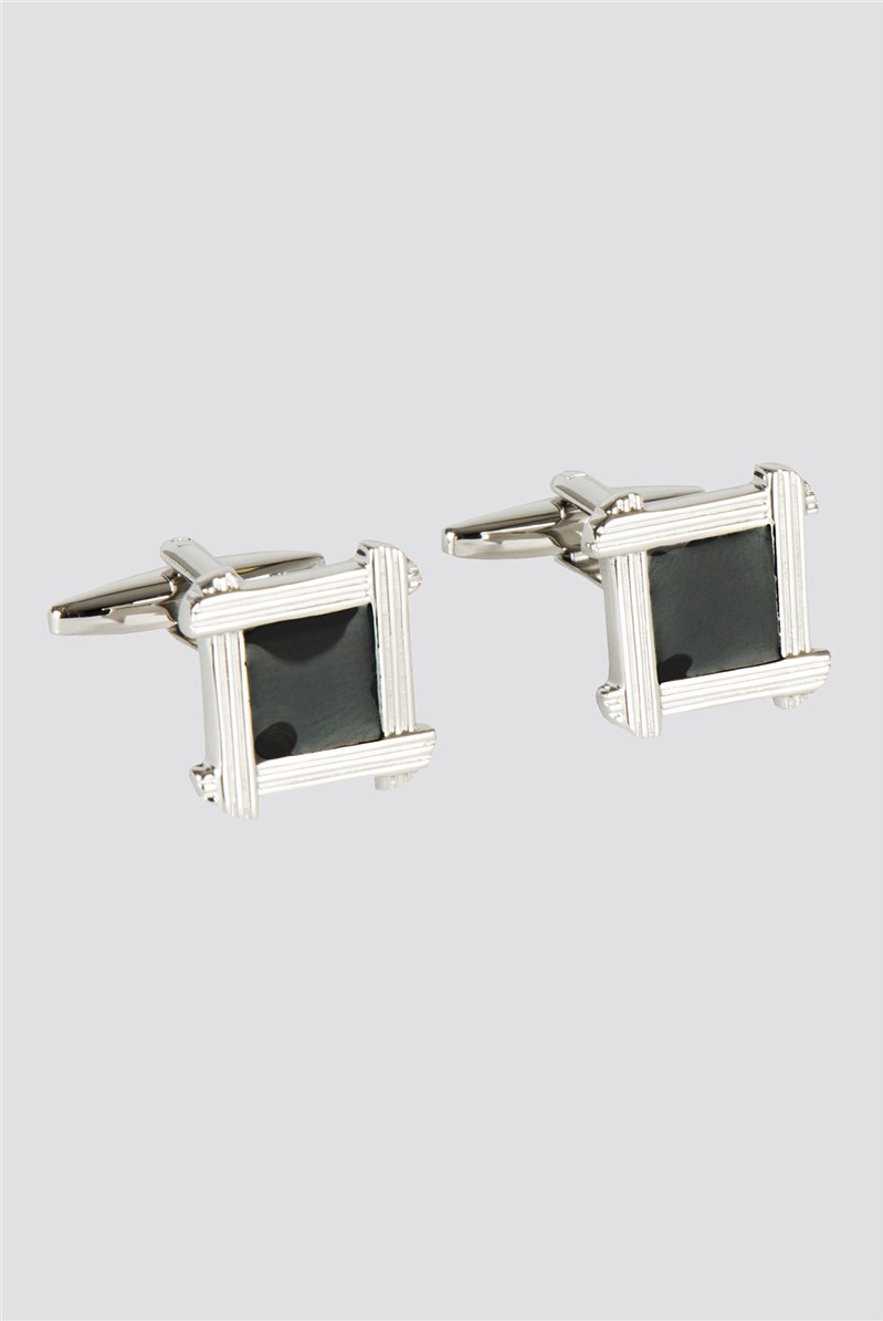 Jeff Banks | Black Square Design Metal Cufflinks | Suit Direct