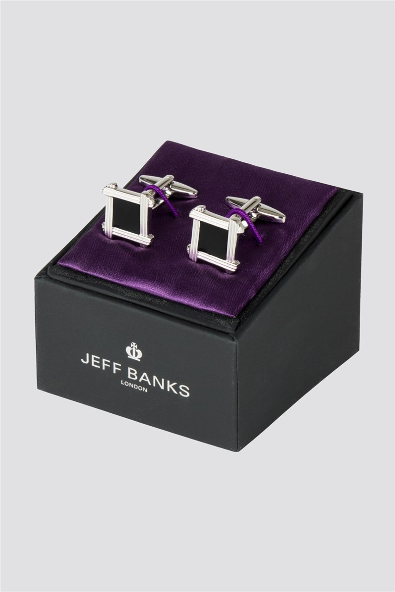 Jeff Banks | Black Square Design Metal Cufflinks | Suit Direct