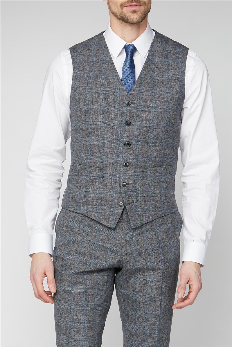 Jeff Banks | Grey Jaspe Checked Waistcoat | Suit Direct