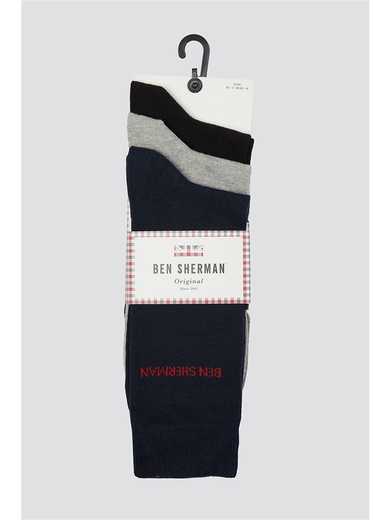 Ben Sherman | 3 Pack of Men's Cotton Socks | SuitDirect.co.uk