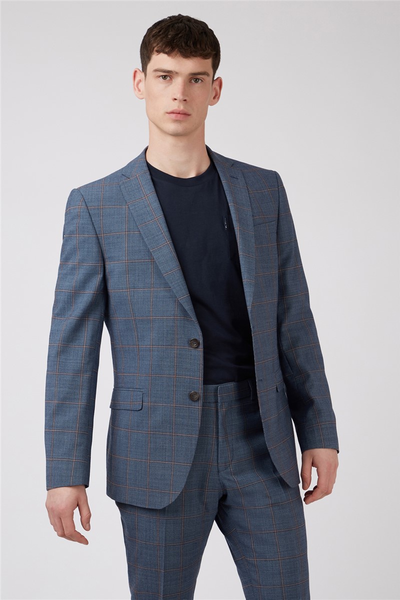 Ben Sherman BLUE AND RUST WINDOWPANE CHECK TWO PIECE SUIT
