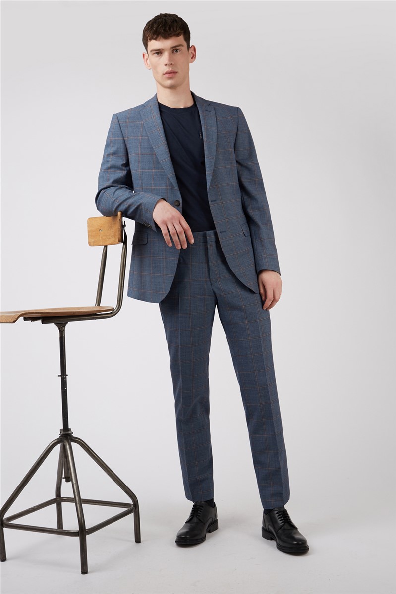 Ben Sherman BLUE AND RUST WINDOWPANE CHECK TWO PIECE SUIT