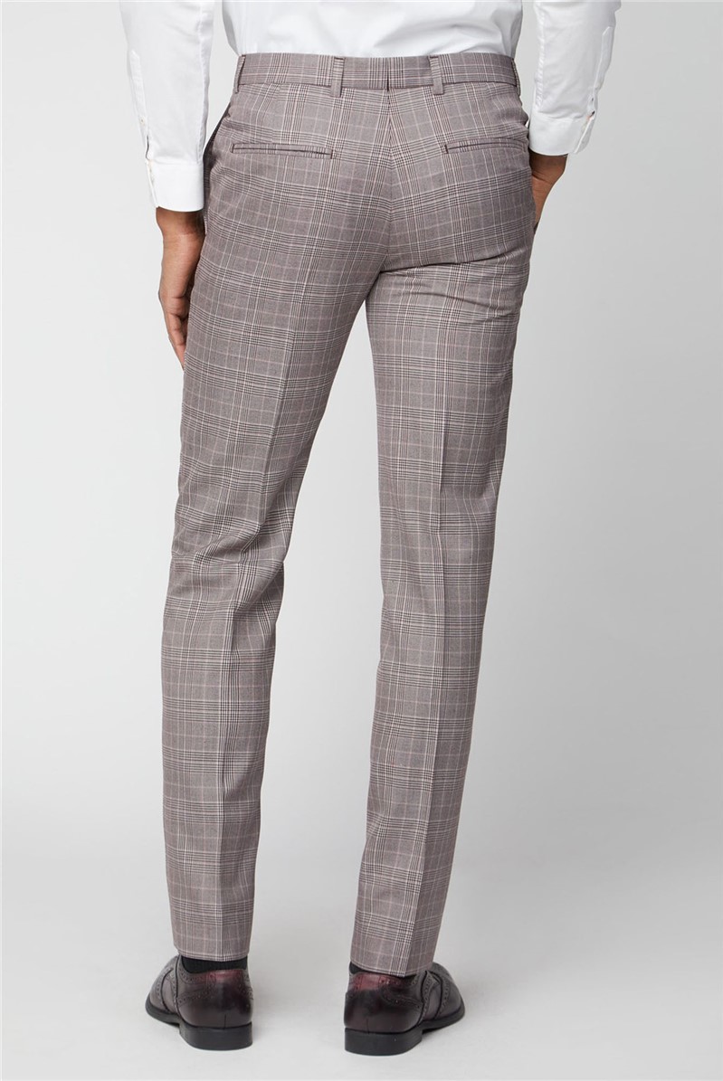 Ben Sherman | Pink Checked Slim Fit Trousers | SuitDirect.co.uk