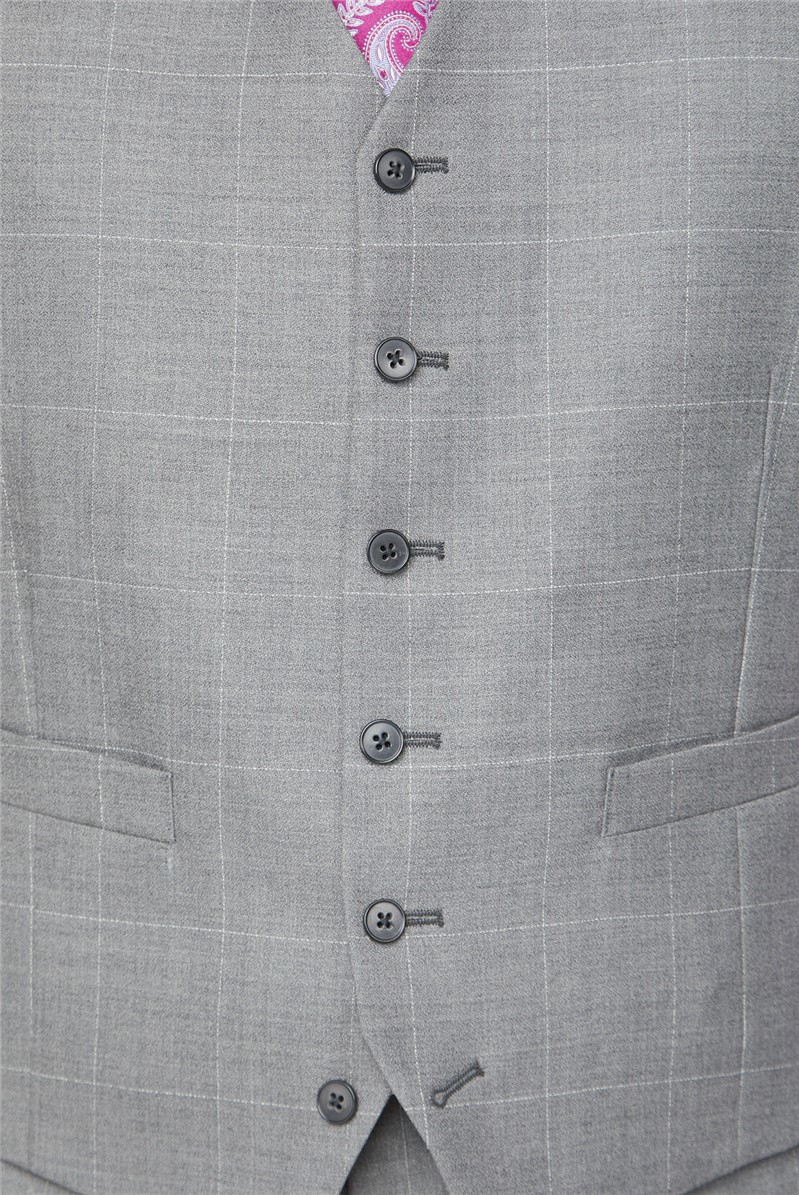 Jeff Banks | Men's Light Grey Windowpane Waistcoat | Suit Direct