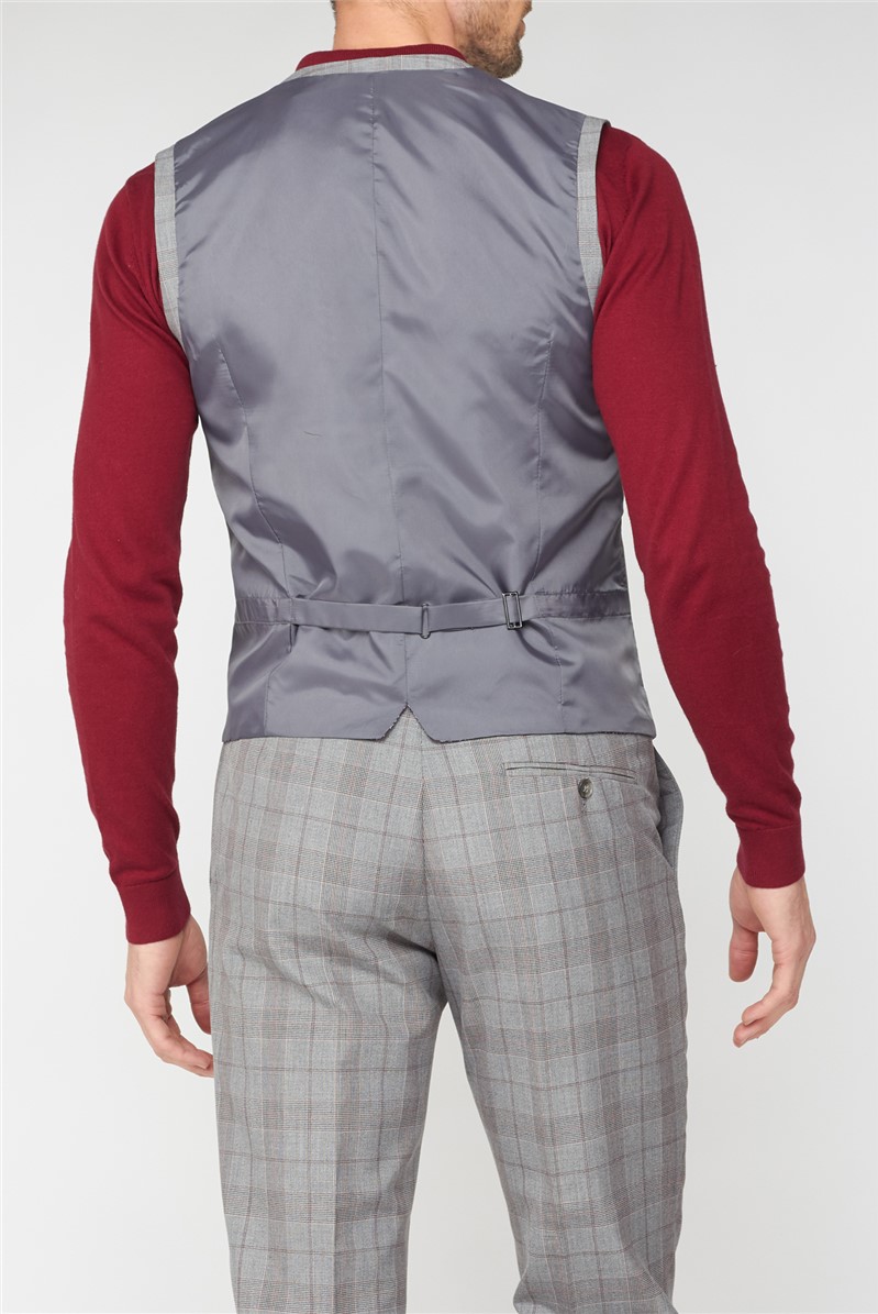 Grey with Red Check Super Slim Fit Waistcoat | Suit Direct