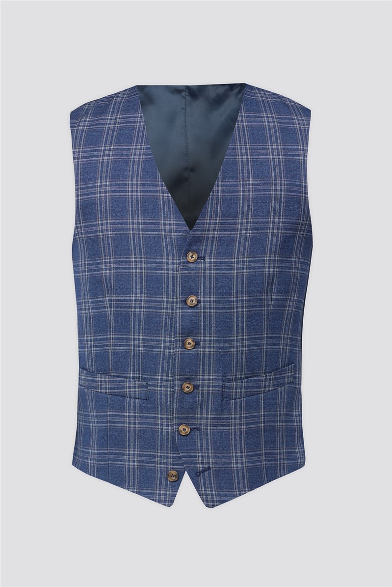Racing Green | Blue Rust Checked Waistcoat | SuitDirect.co.uk