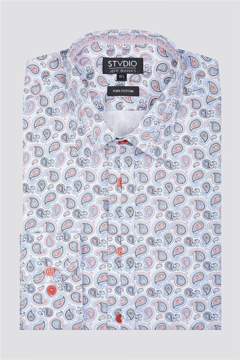 Jeff Banks Stvdio | Red Linear Paisley Print Shirt | Suit Direct