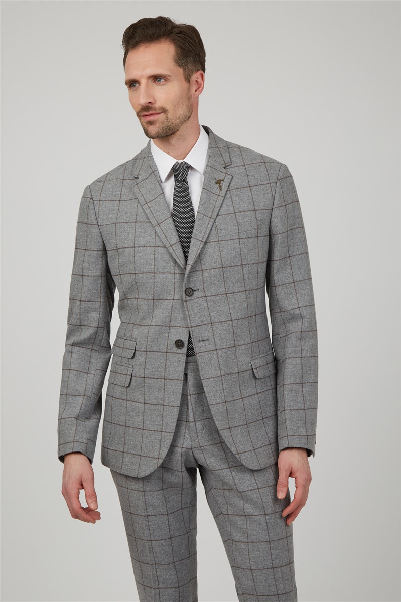 Racing Green Grey Rust Windowpane Donegal Tailored Fit Jacket