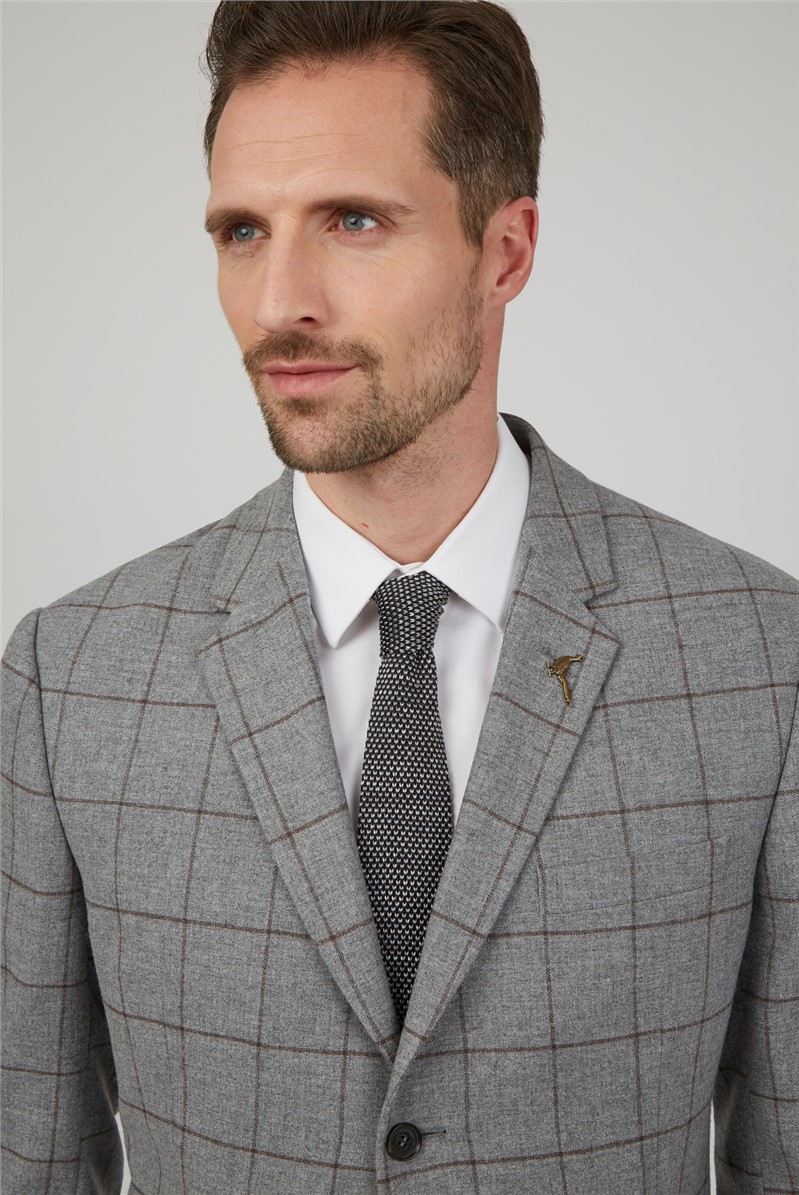 Racing Green Grey Rust Windowpane Donegal Tailored Fit Jacket