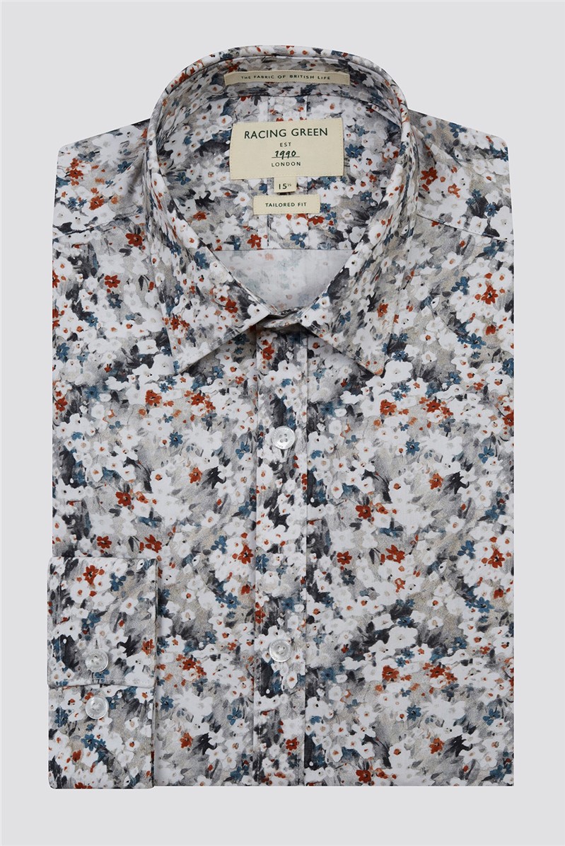 Racing Green Multi Watercolour Floral Print Shirt
