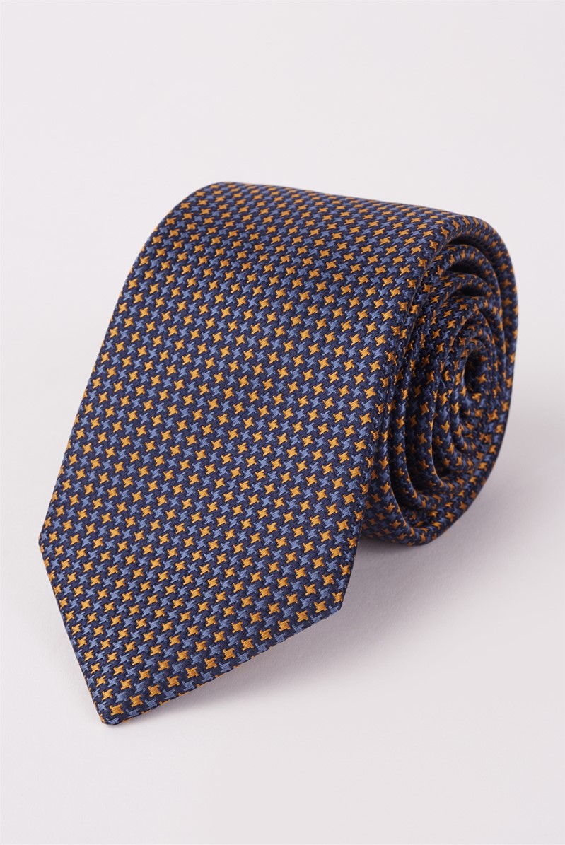 Jeff Banks Navy & Gold Tooth Checked Tie