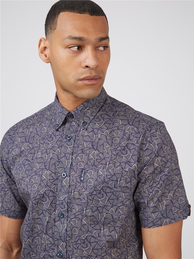 Ben Sherman Script Short Sleeve Linear Print Shirt