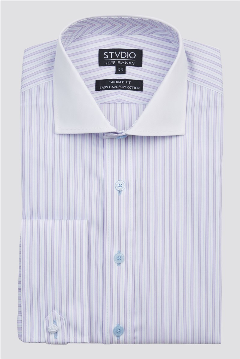 Studio Tailored Fit Cutaway Collar Lilac & Blue Striped Shirt