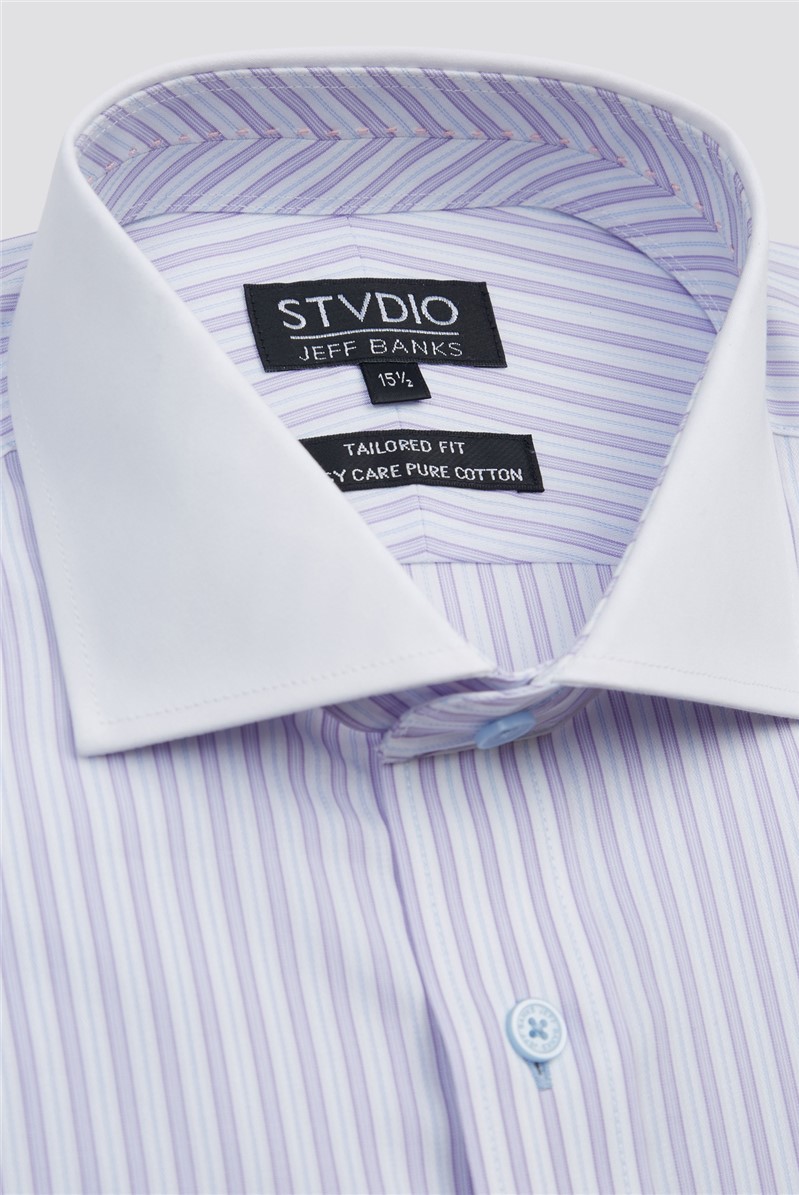 Studio Tailored Fit Cutaway Collar Lilac & Blue Striped Shirt