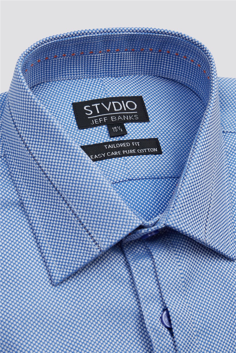 Studio Tailored Fit Forward Point Collar Blue Dobby Shirt