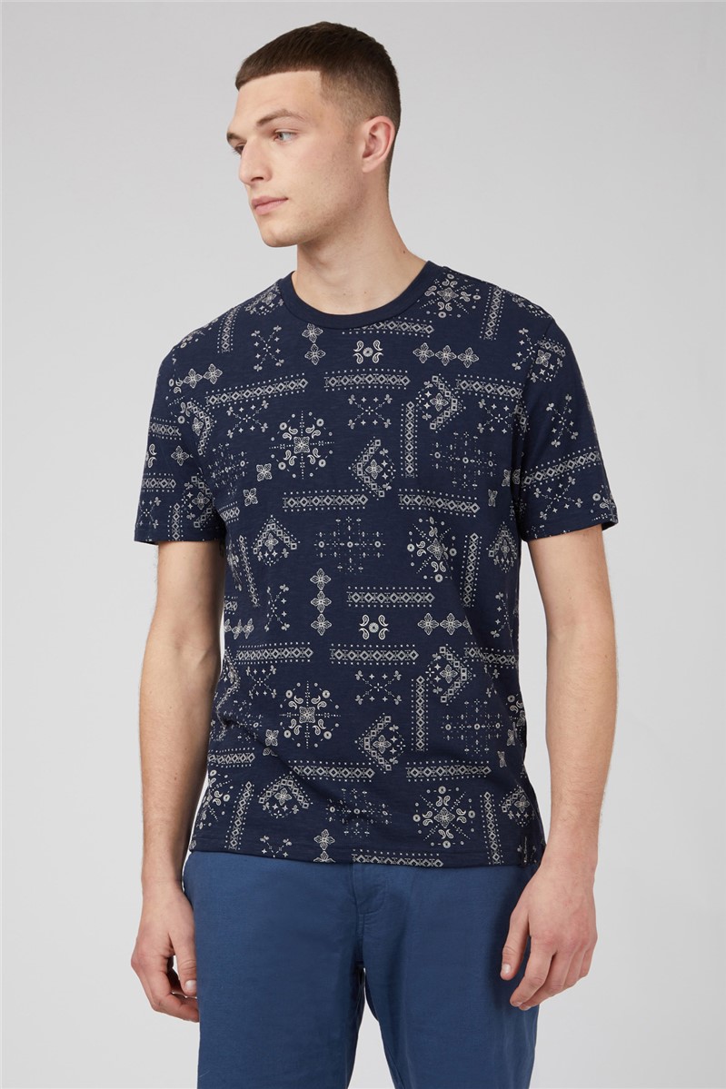 Ben Sherman Navy Geo Print T Shirt