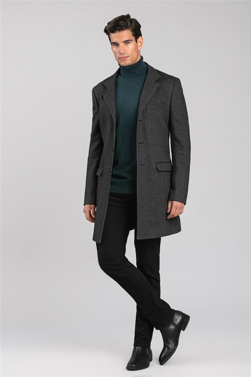 Concrete Charcoal Slim Textured Coat