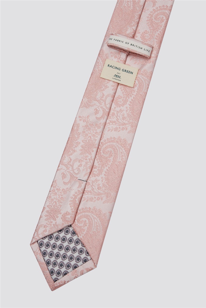 Racing Green Paisley Jacquard Pink Tie & Handkerchief Set