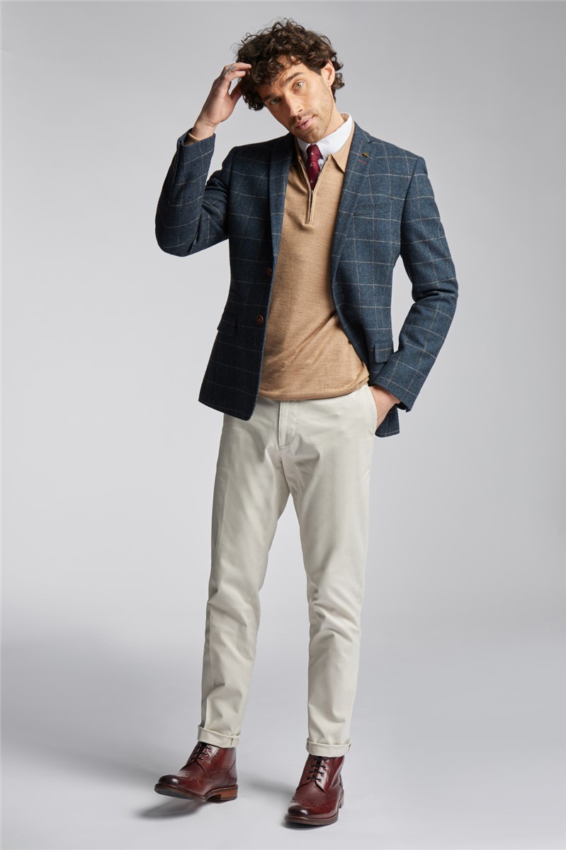 Limehaus Sand Knitted Zip Turtle Neck Jumper | Suit Direct