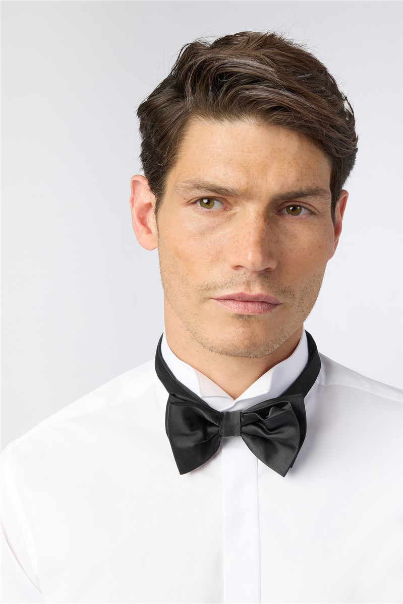 Limehaus Tailored Fit White Stretch Wing Collar Double Cuff Shirt