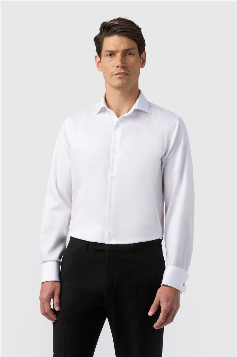 Alexandre Tailored Fit White Non-Iron Stretch Double Cuff Shirt