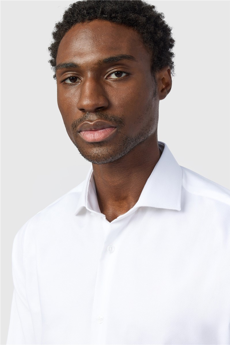 Alexandre Tailored Fit White Non-Iron Textured Double Cuff Shirt