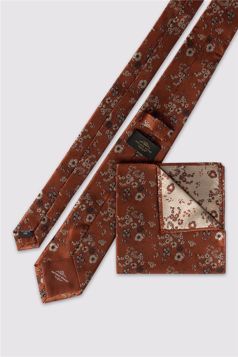 Antique Rogue - Rust Orange Floral Tie