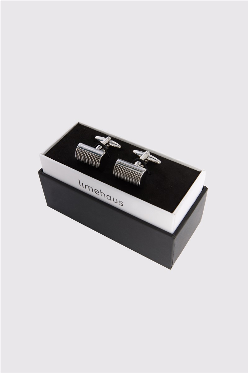 Limehaus Silver Textured Half Barrel Cufflinks