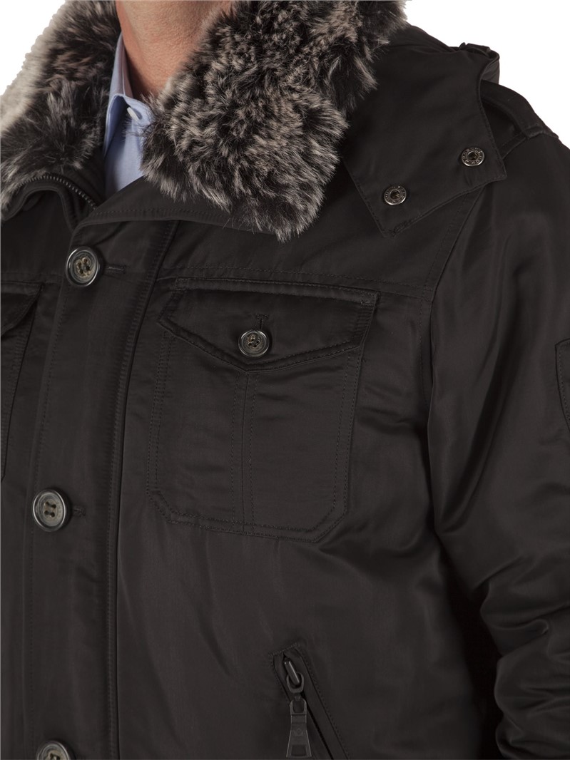 Melka Black Fur Trim Bomber Jacket