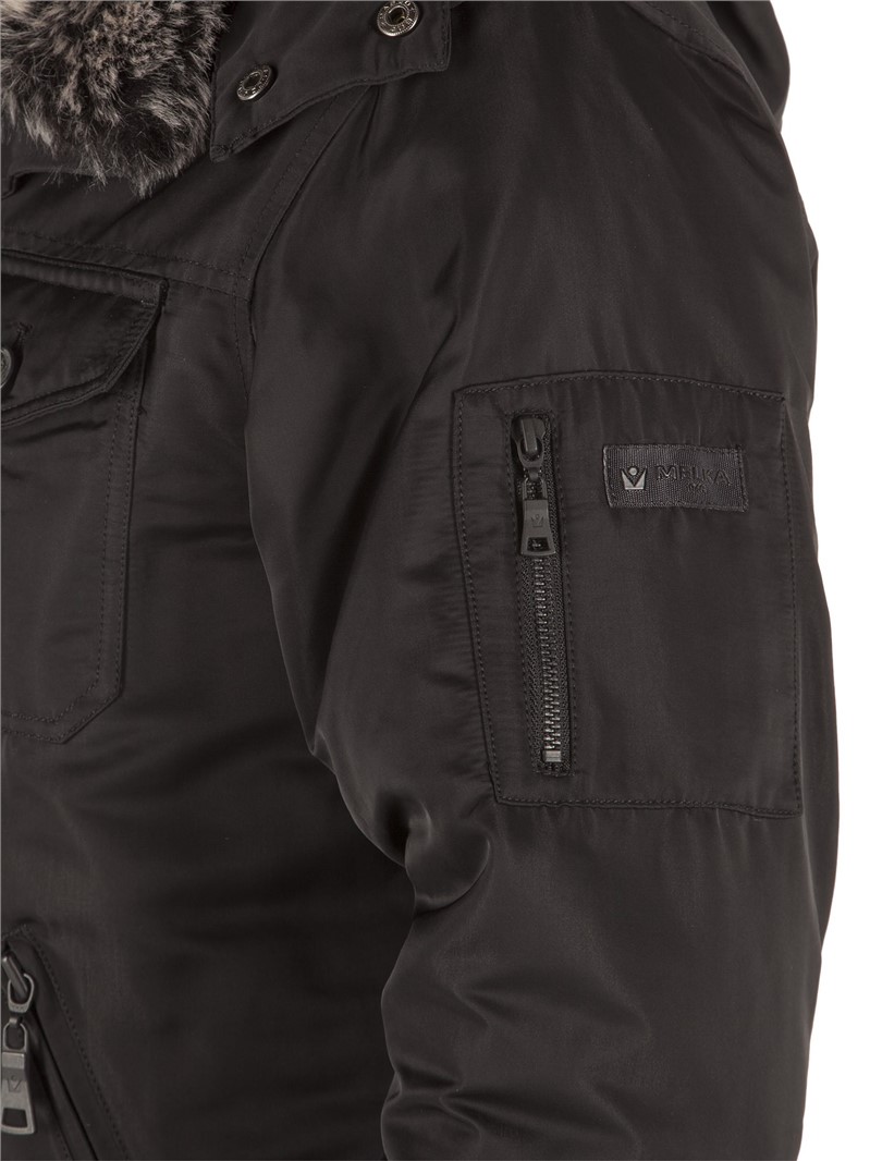 Melka Black Fur Trim Bomber Jacket