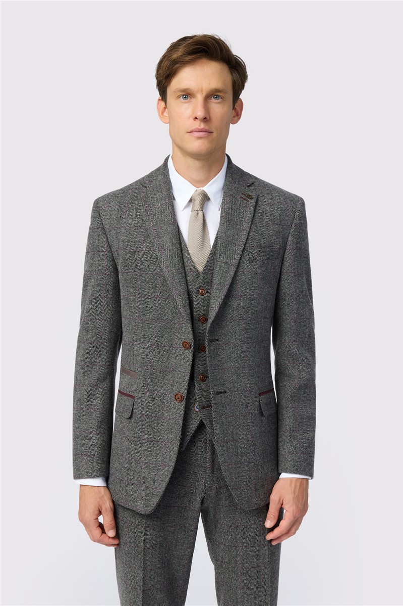 Antique Rogue Tailored Fit Jace Grey Berry Tweed Jacket