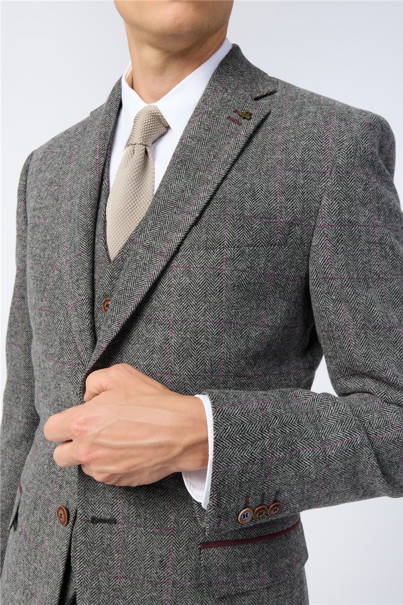 Antique Rogue Tailored Fit Jace Grey Berry Tweed Jacket