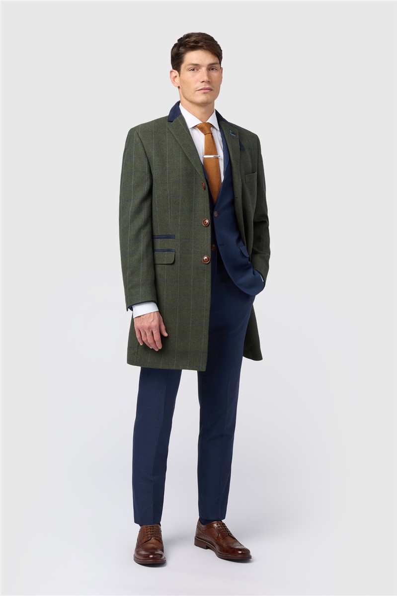 Antique Rogue Green Tweed Check Overcoat | Suit Direct