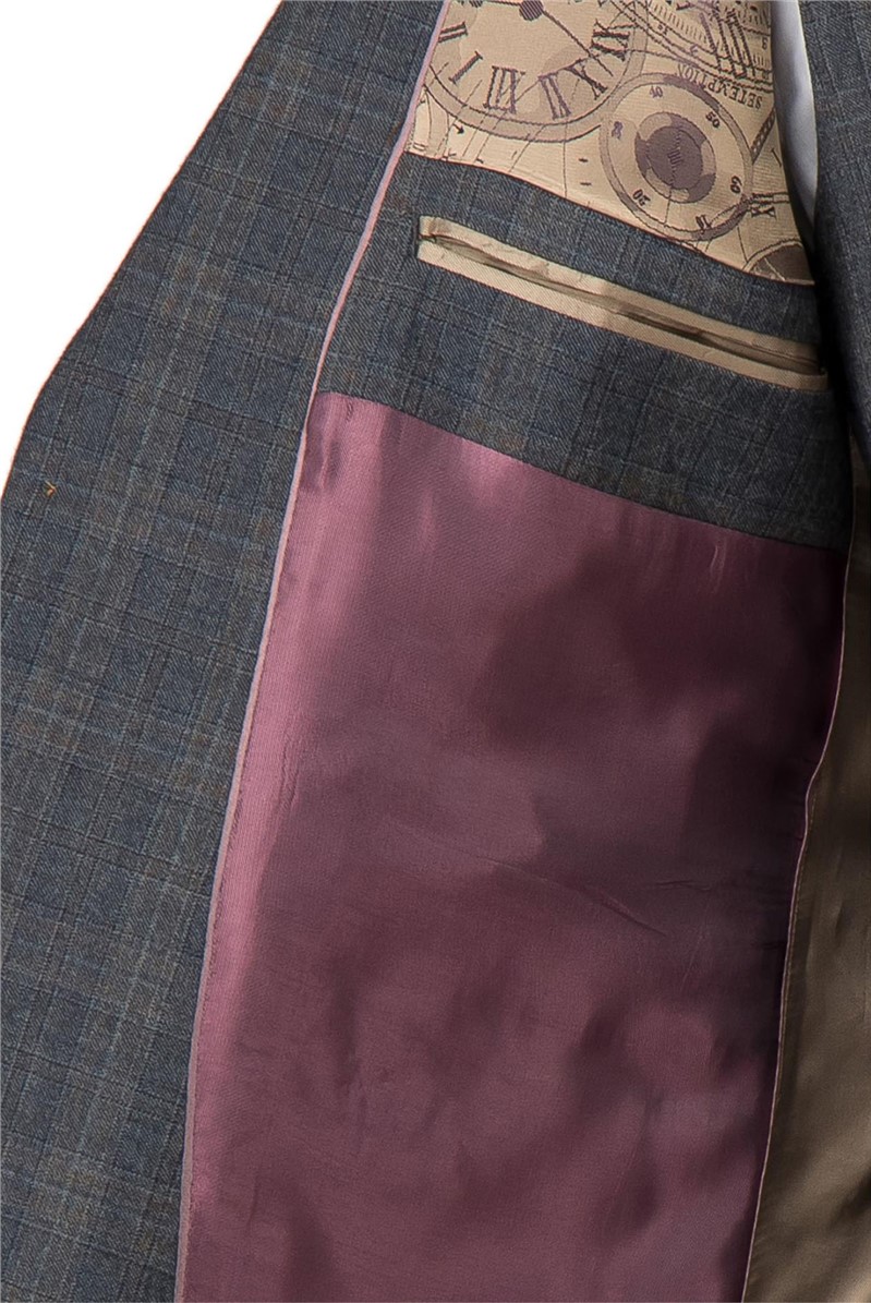 Gibson London Blue And Grey Checked Waistcoat Suit Direct