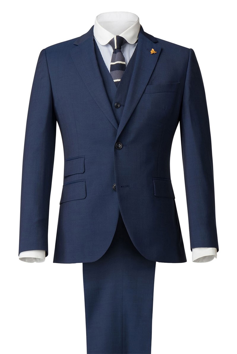 Gibson London | Blue Diamond Weave 3 Piece Suit | Suit Direct