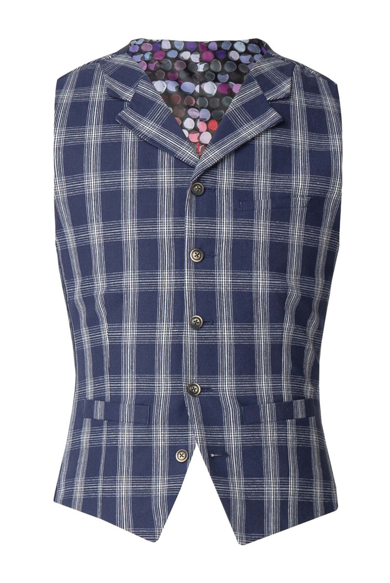 Gibson London Navy And White Checked Waistcoat Suit Direct