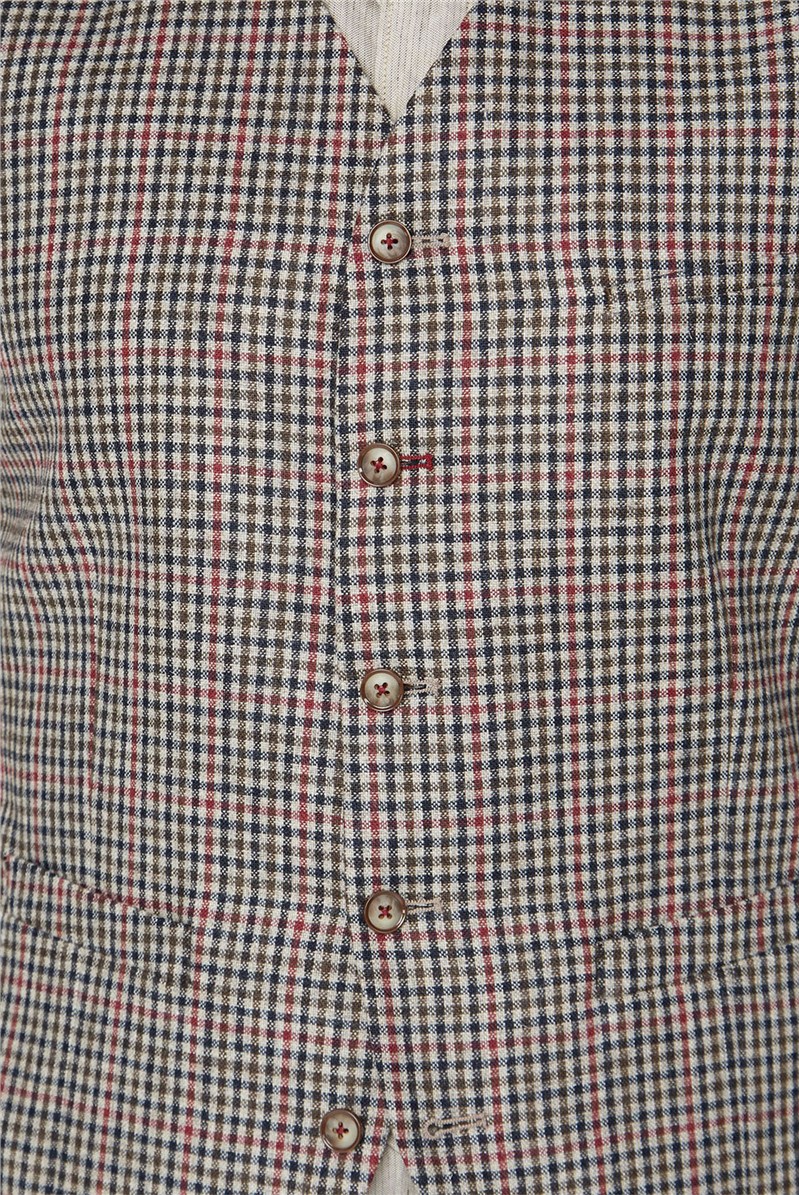 Gibson London | Fawn Black & Red Checked Waistcoat | Suit Direct