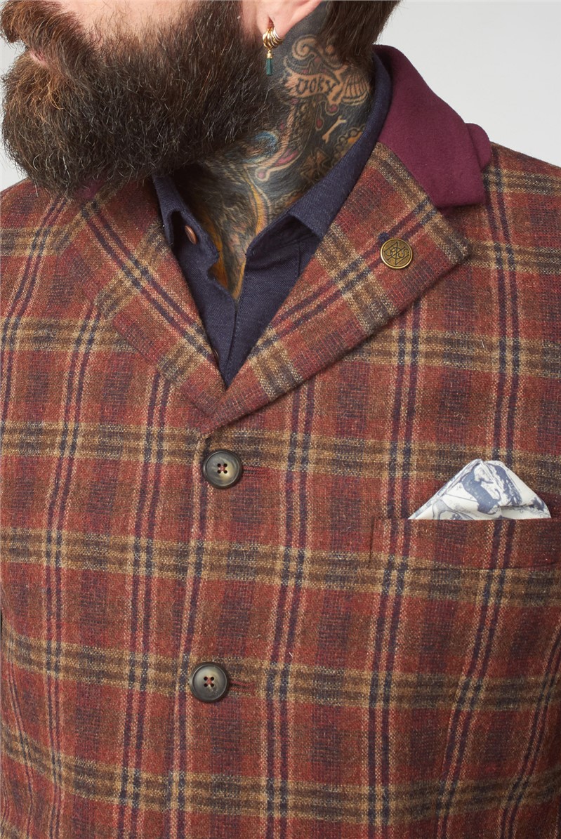 Gibson London | Orange Checked Wool Coat | SuitDirect.co.uk